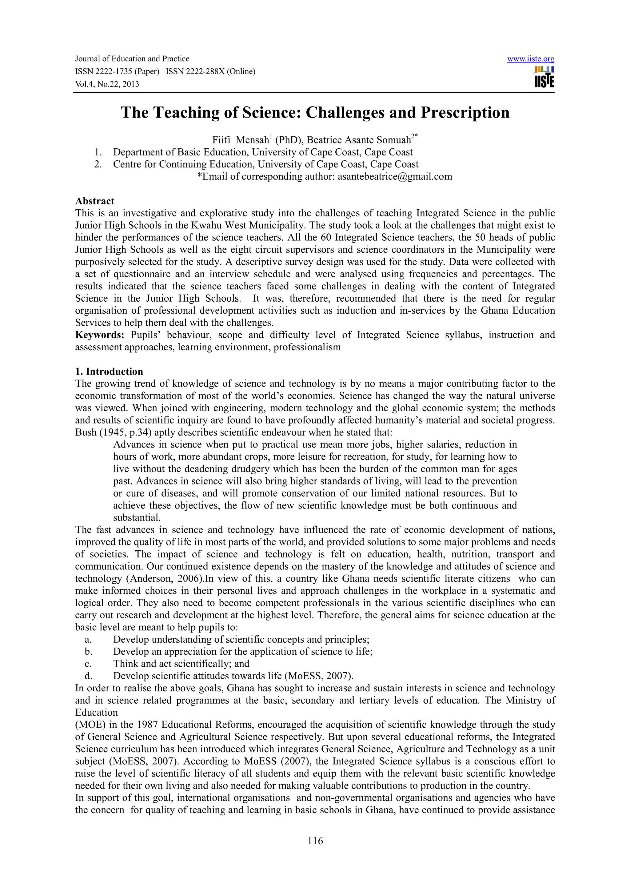 The teaching of science challenges and prescription | PDF