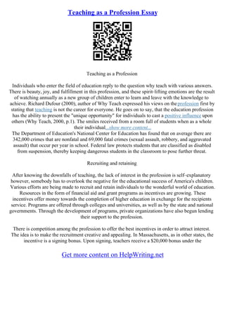 The Teaching Profession Essay | PDF