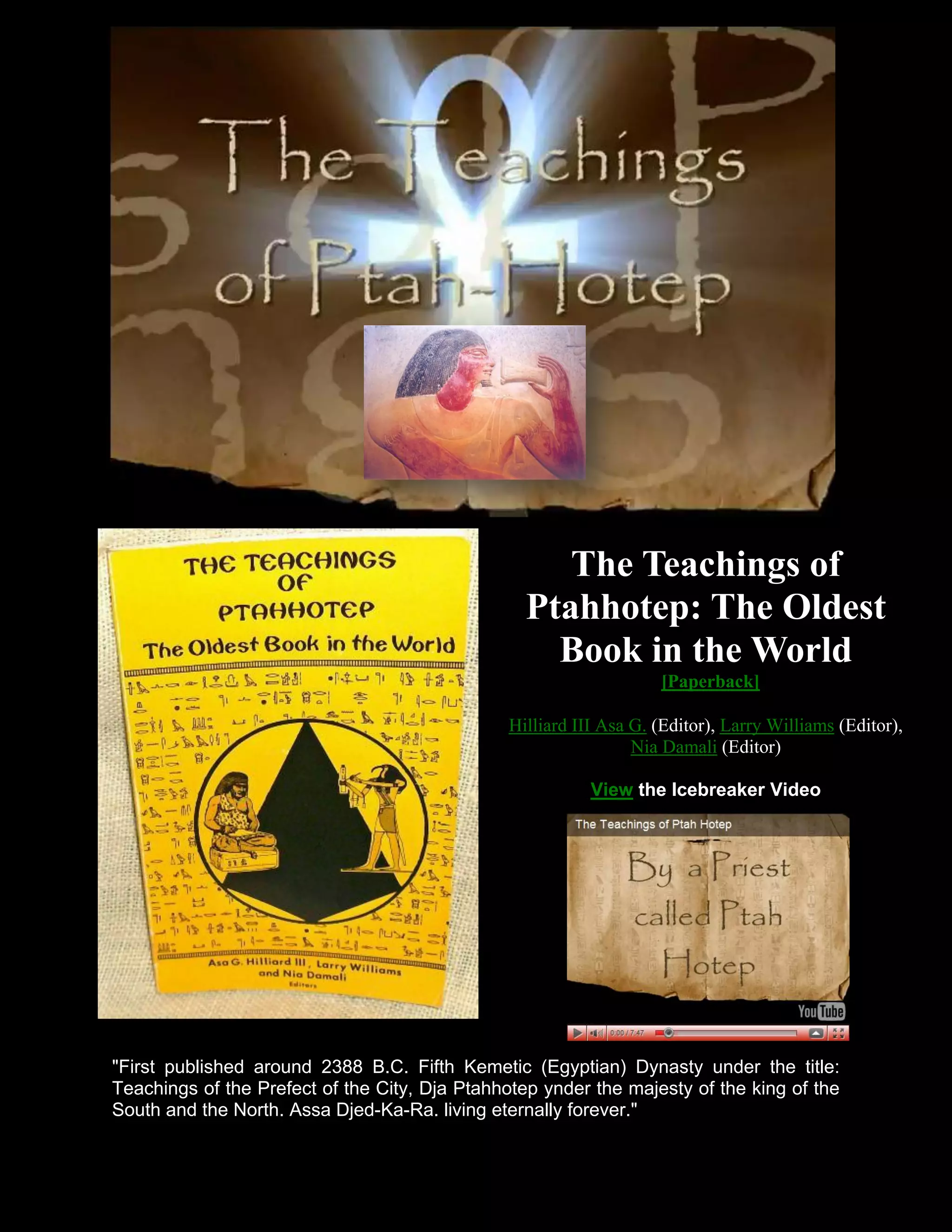 The Teachings of Ptahhotep- The Oldest Book in the World | PDF