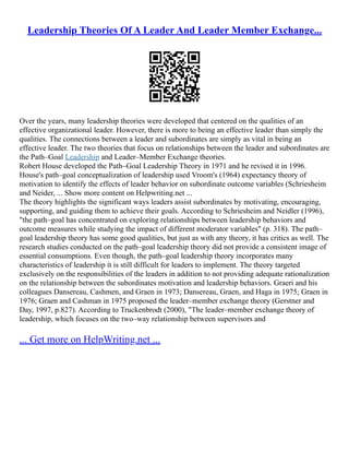 The Team Leadership Exchange Theory | PDF