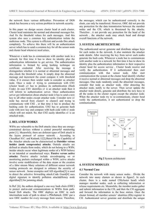 The Technique To Detect And Avoid The Denial Of Service Attacks In Wireless Sensor Networks Pdf