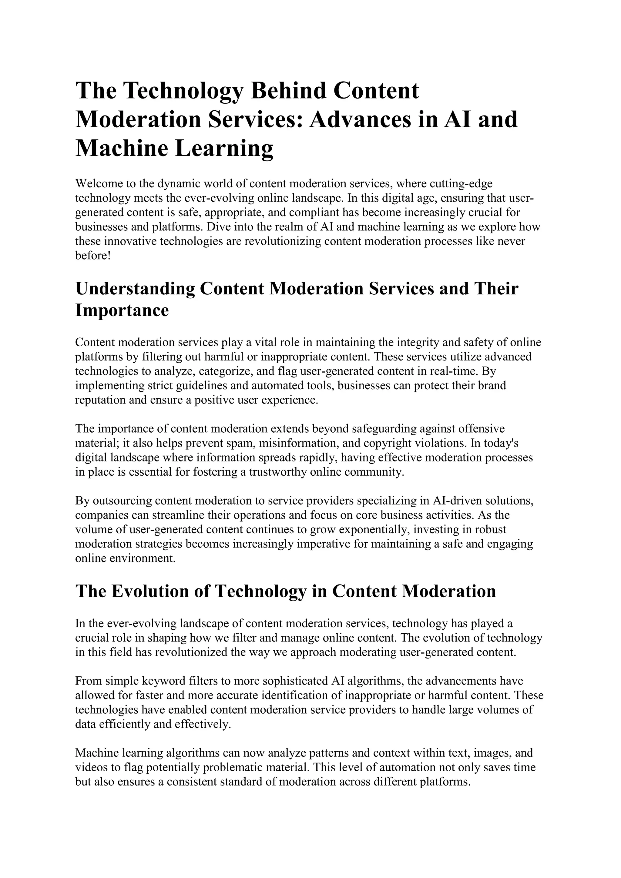 The Technology Behind Content Moderation Services: Advances in AI and ...
