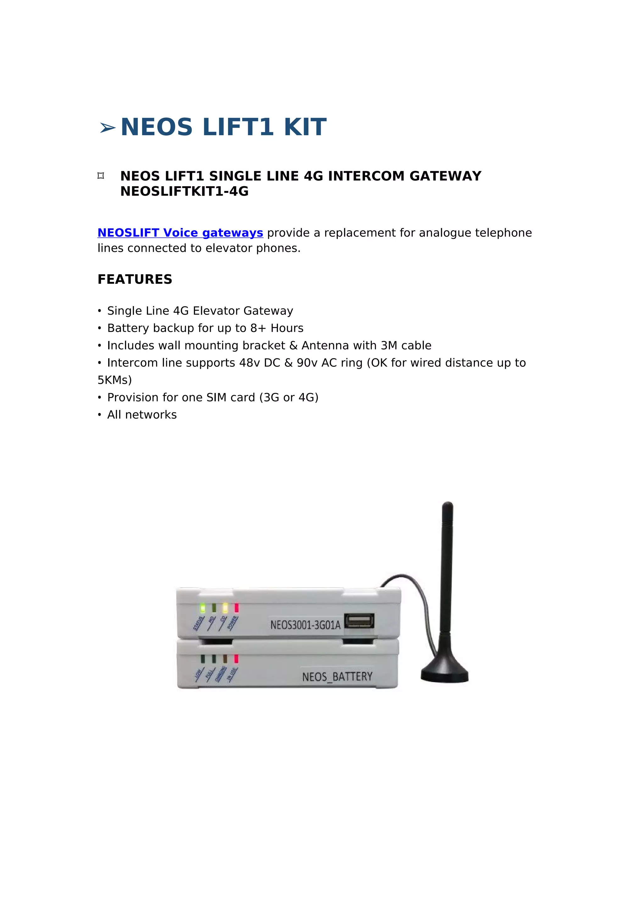 NEOS LIFT INTERCOM GATEWAY | PDF