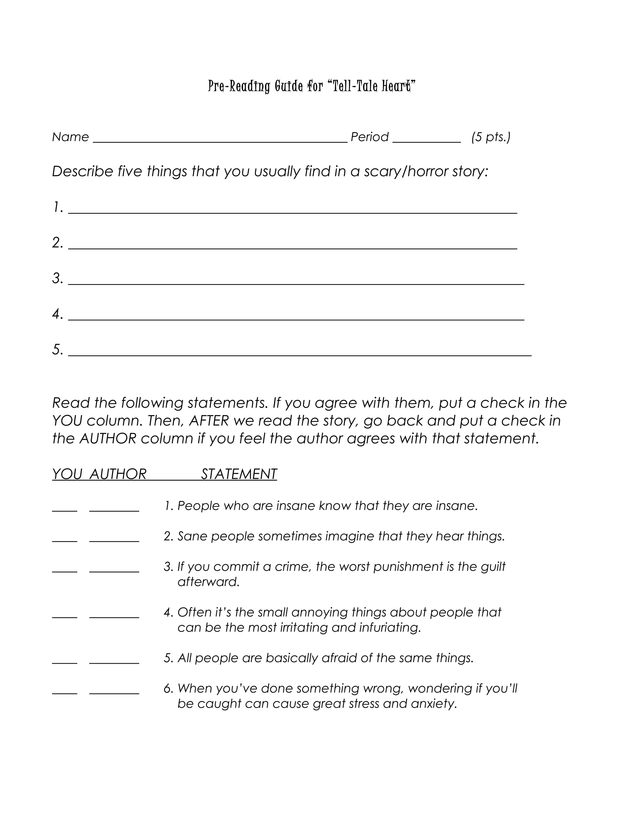 The tell tale heart activity packet | DOC