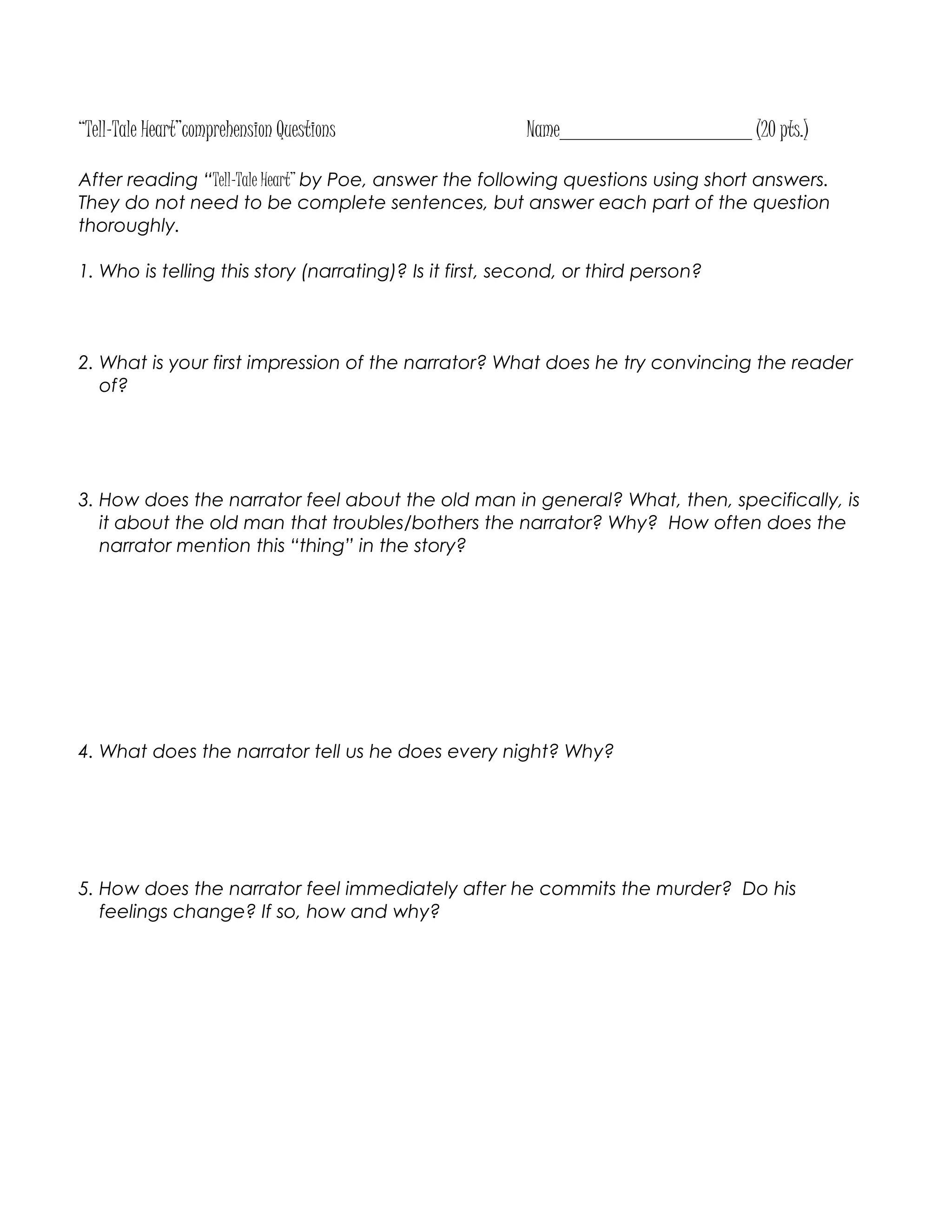 The tell tale heart activity packet | DOC