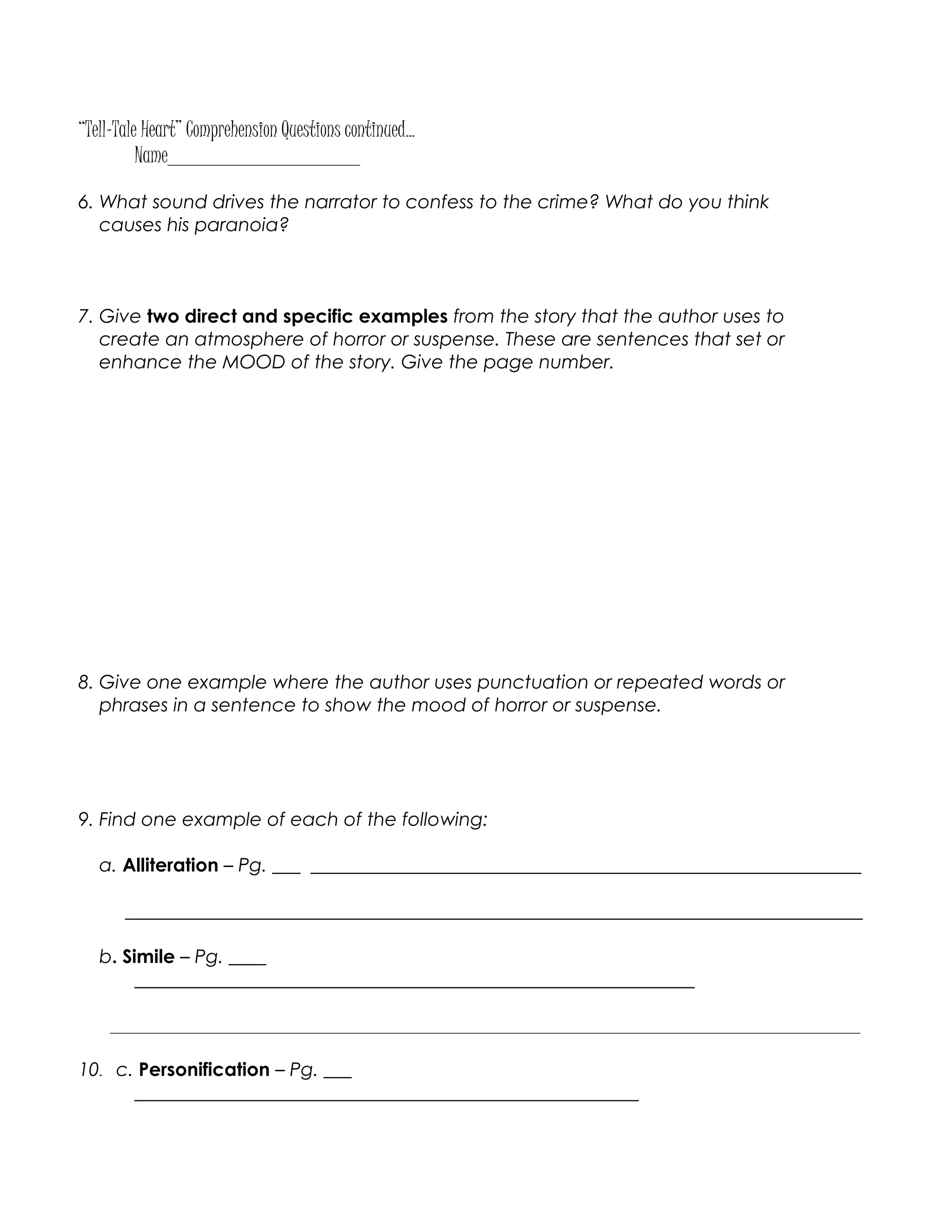 The tell tale heart activity packet | DOC