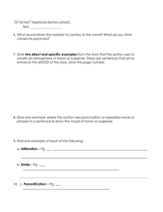 The tell tale heart activity packet | DOC
