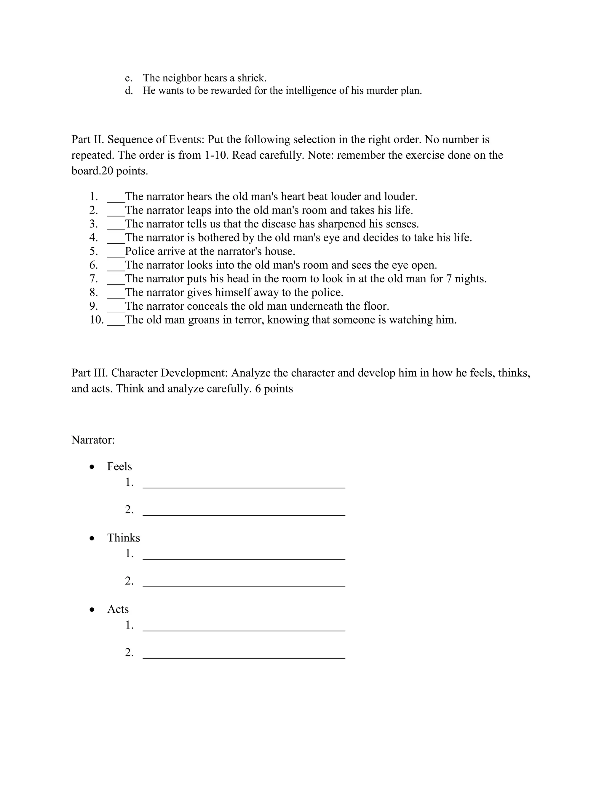 The tell tale heart test | DOCX