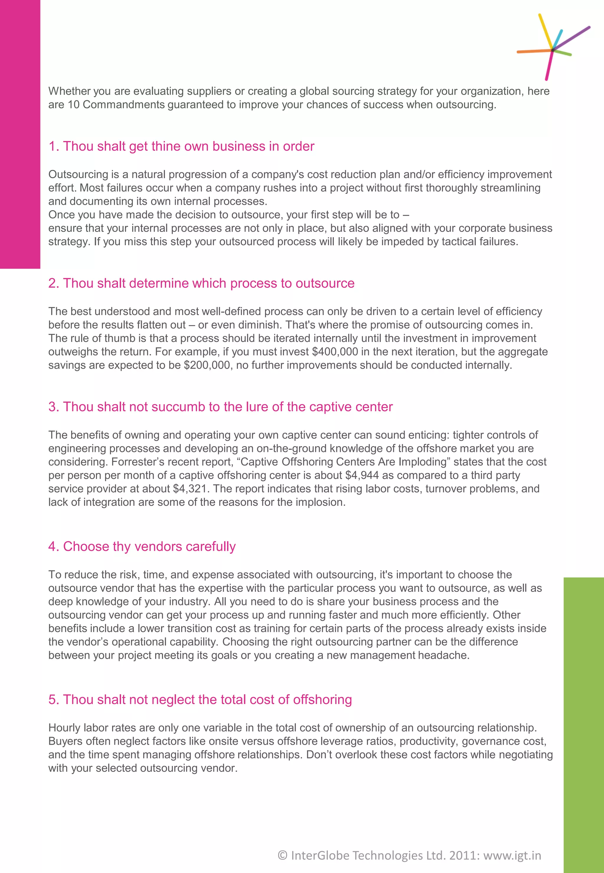 The ten commandments for outsourcing | PDF