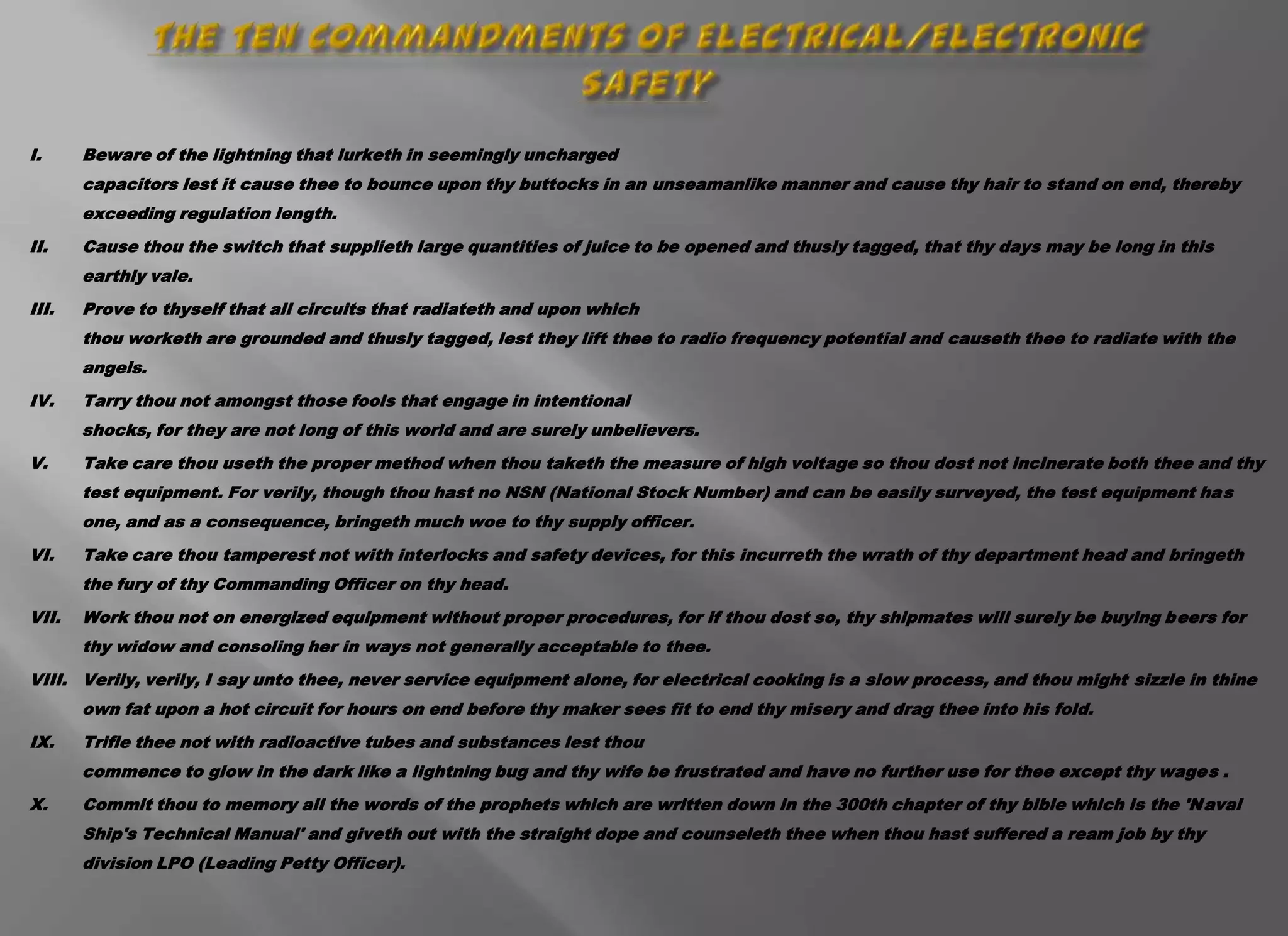 The ten commandments of electrical safety | PPTX