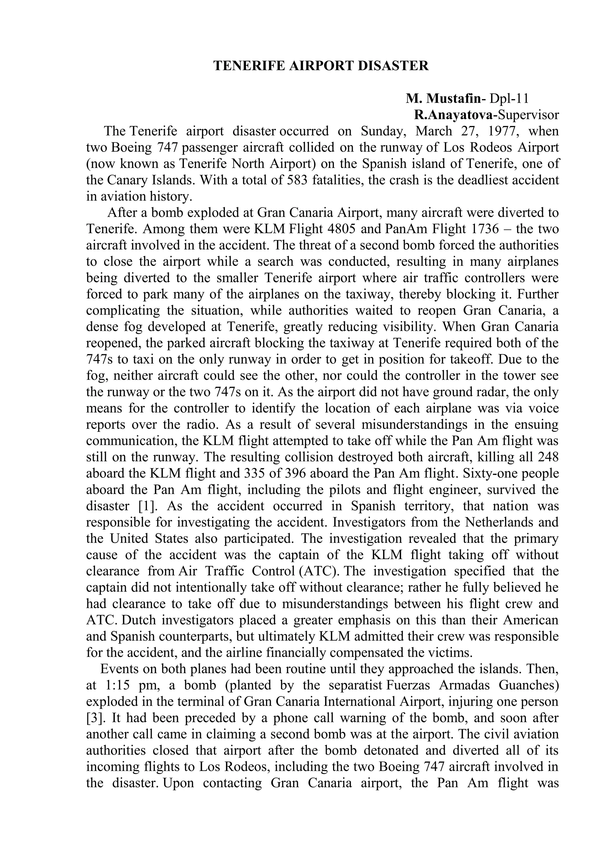 The tenerife disaster окончательный вариант | DOC