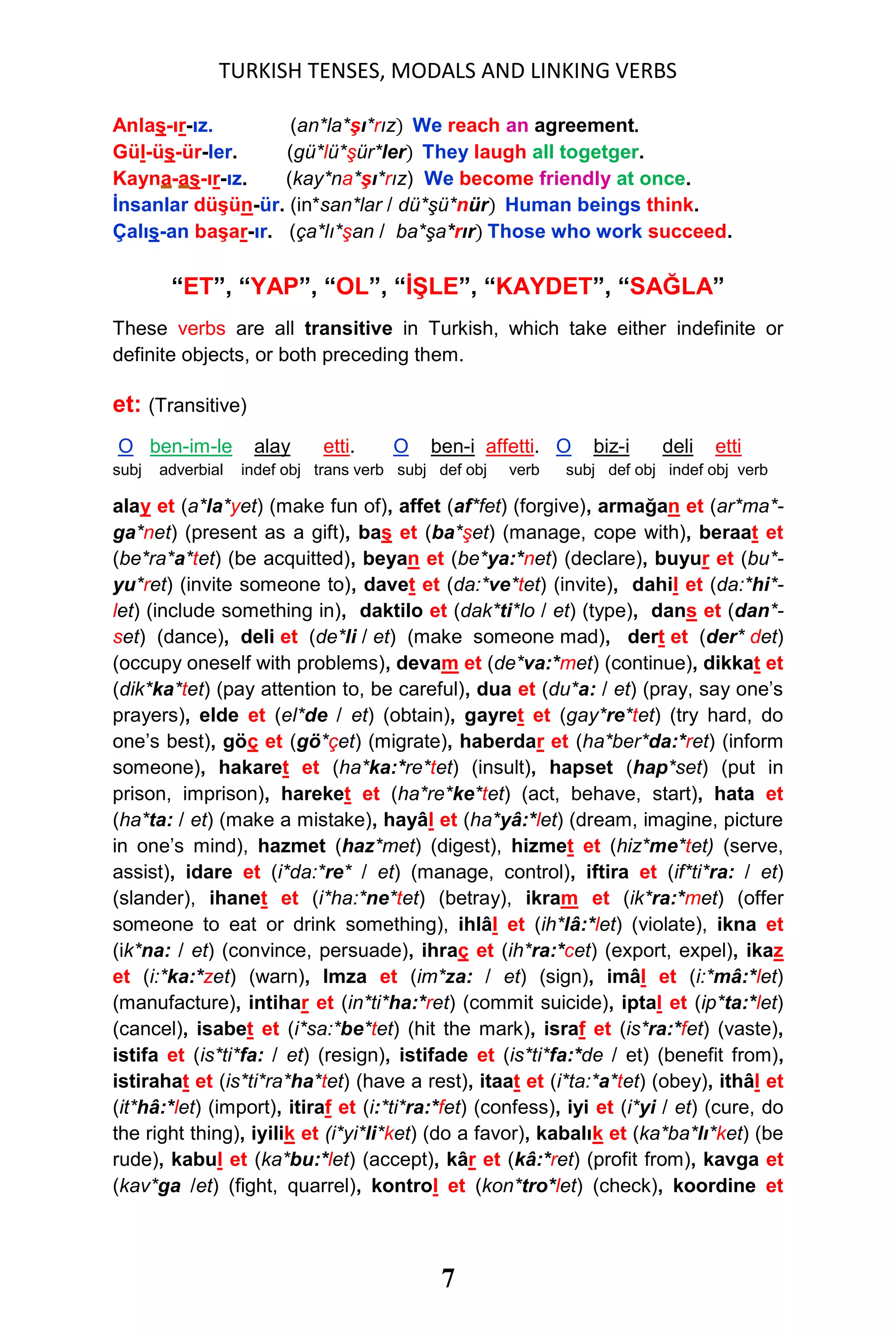 TURKISH TENSES, MODALS and LINKING VERBS in TURKISH and ENGLISH ARE ...