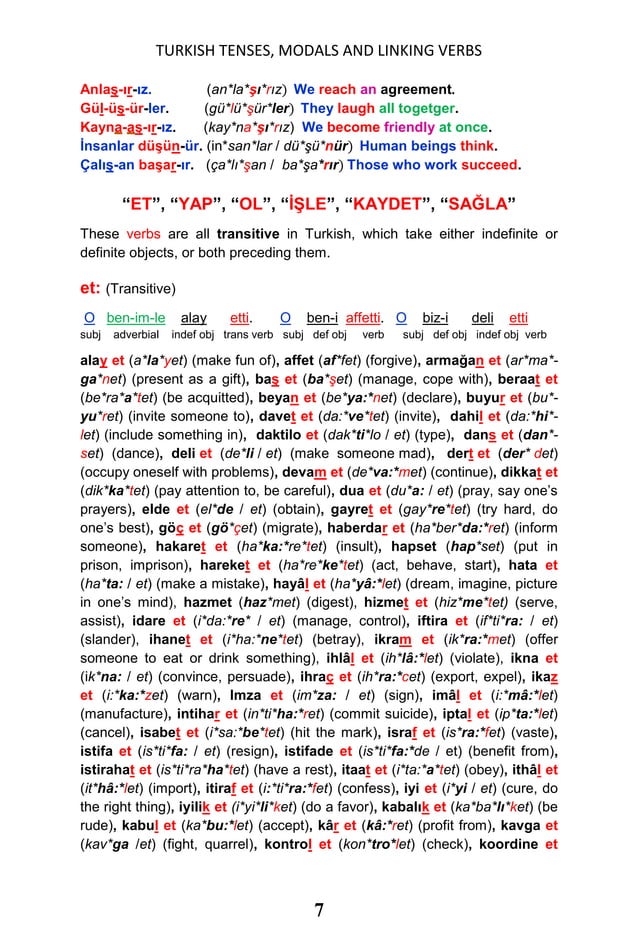 TURKISH TENSES, MODALS and LINKING VERBS in TURKISH and ENGLISH ARE ...