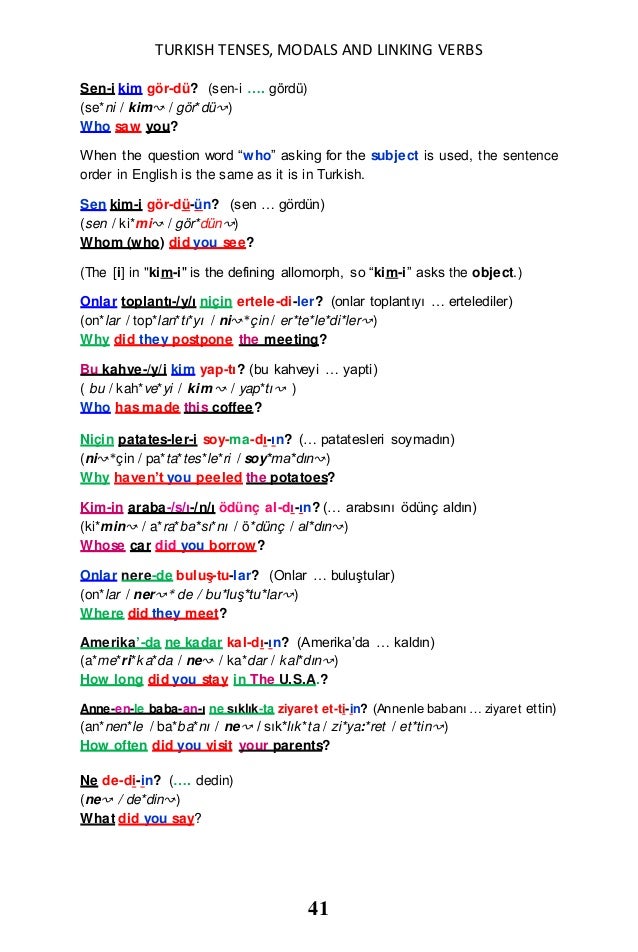 TURKISH TENSES, MODALS and LINKING VERBS in TURKISH and ENGLISH ARE D…