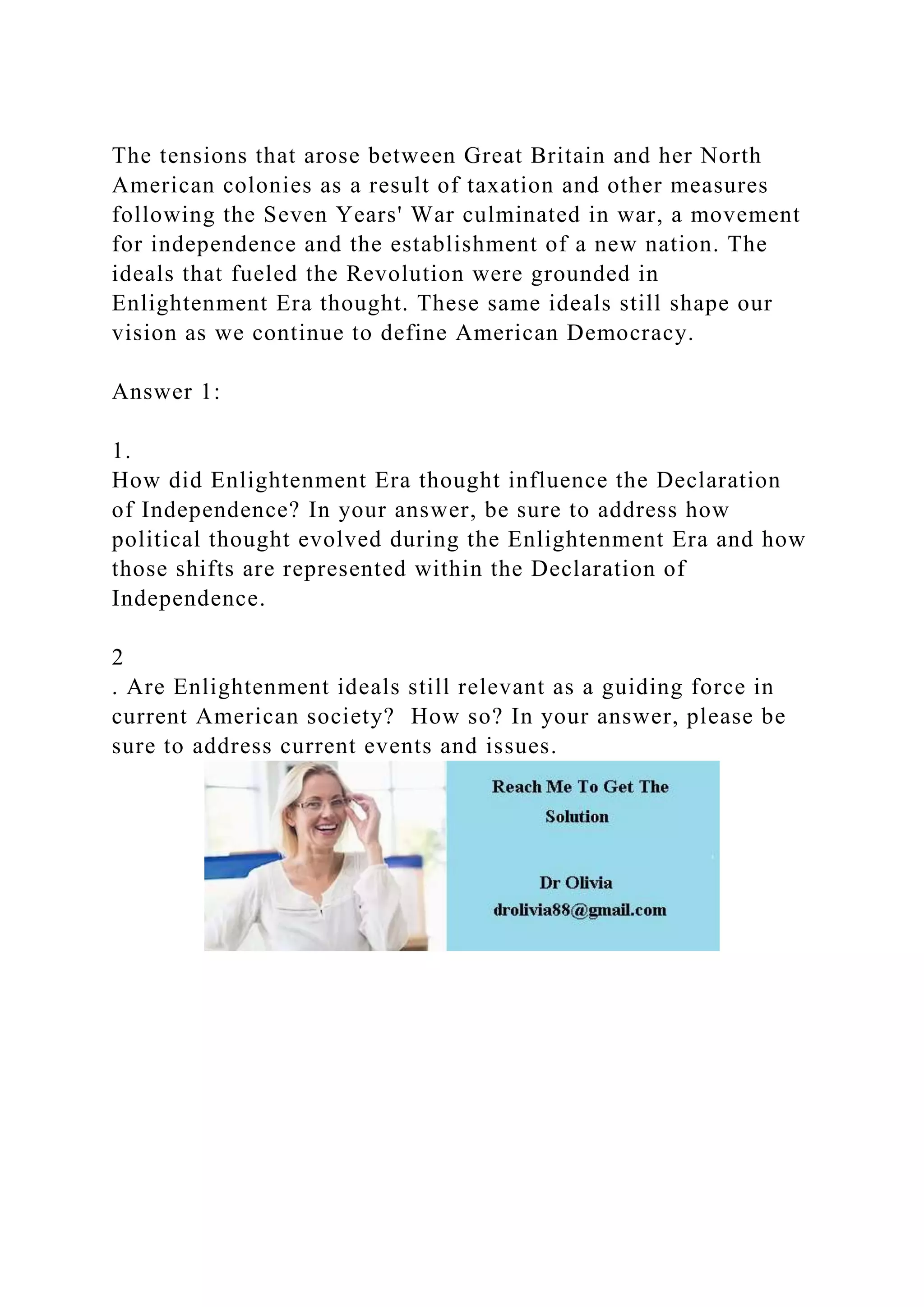 The tensions that arose between Great Britain and her North American.docx