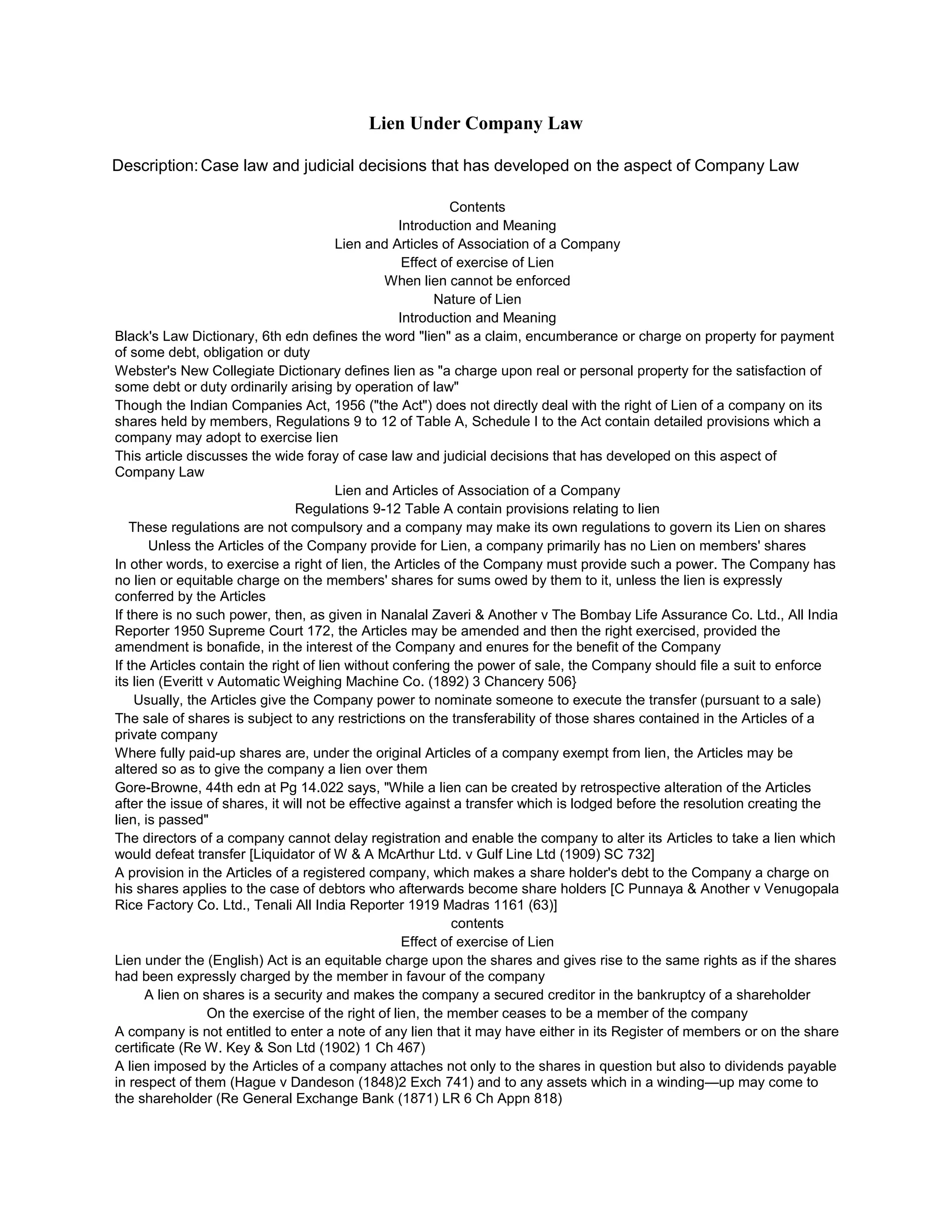 The terms lien of shares | DOCX