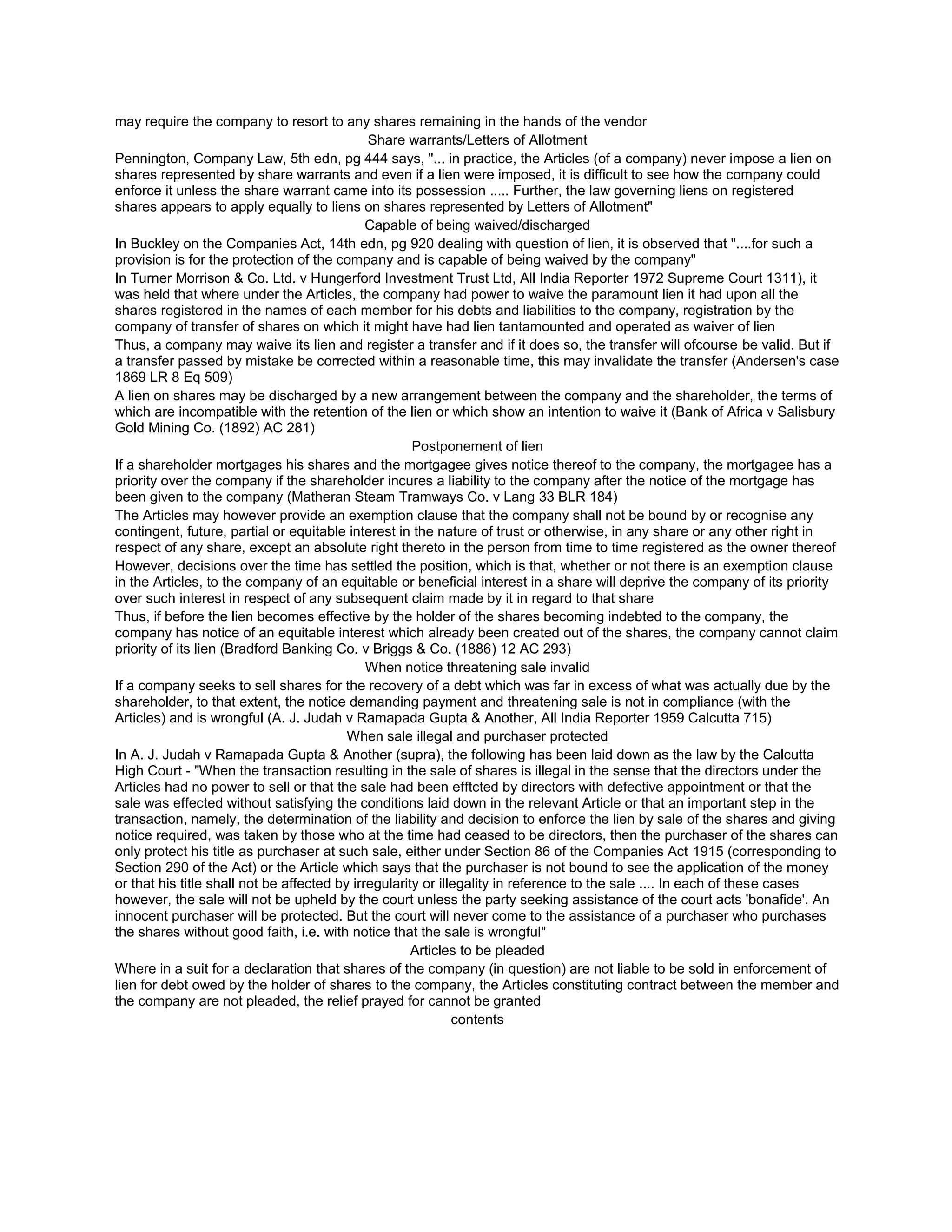 The terms lien of shares | DOCX