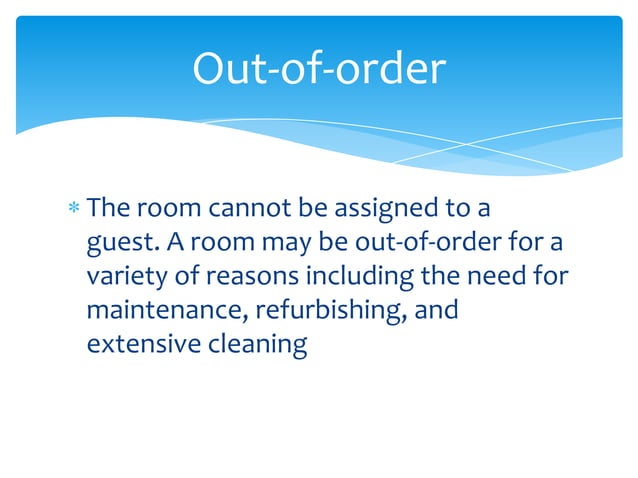 The terms of room status | PPTX | Hotels and Motels | Travel Type