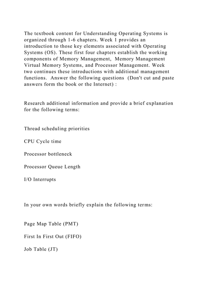 The textbook content for Understanding Operating Systems is organize.docx | Operating Systems ...