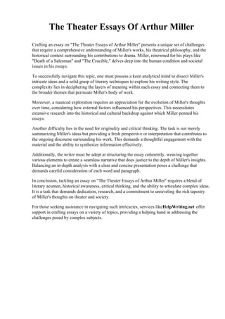 The Theater Essays Of Arthur Miller. Texas A&M University | PDF