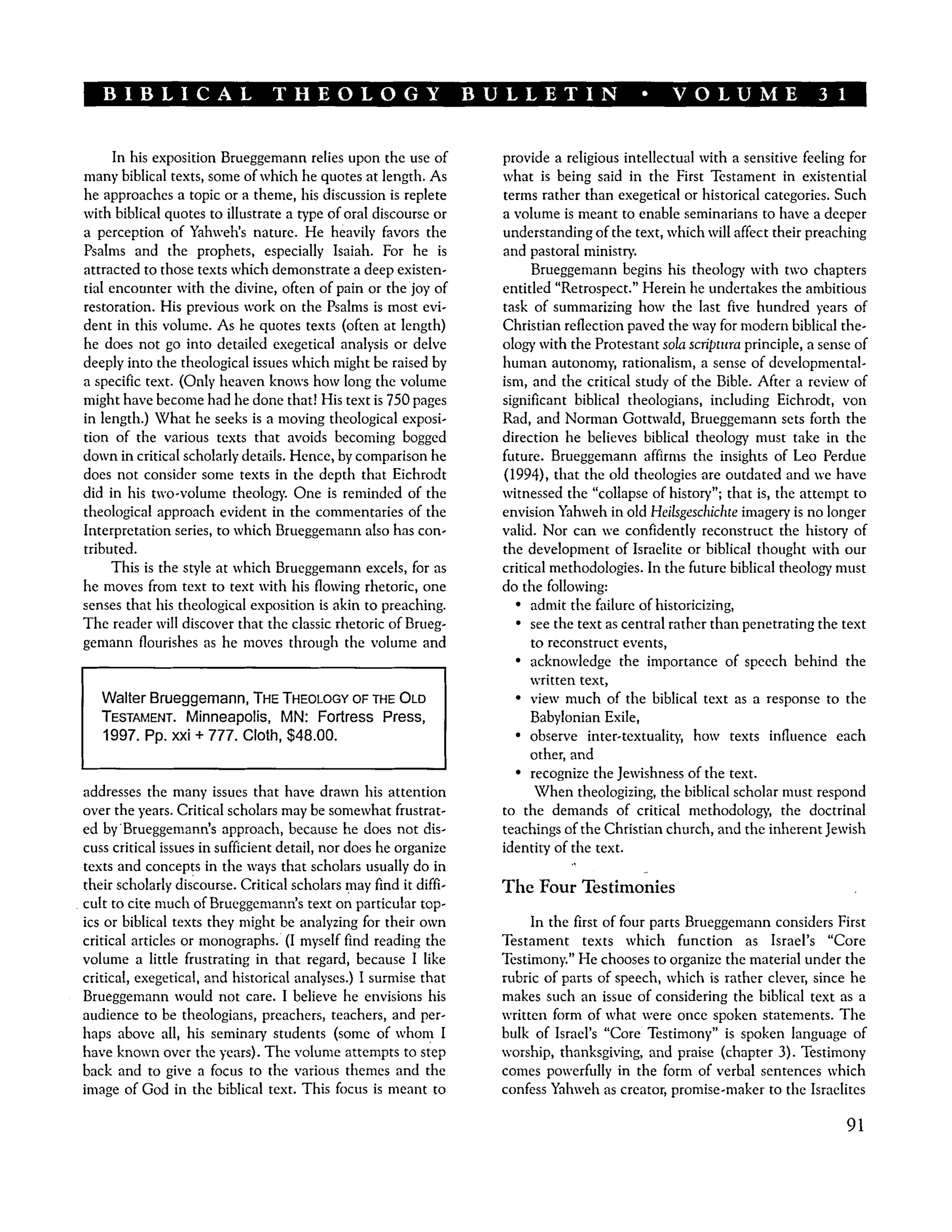 The theology of the old testament by walter brueggemann | PDF