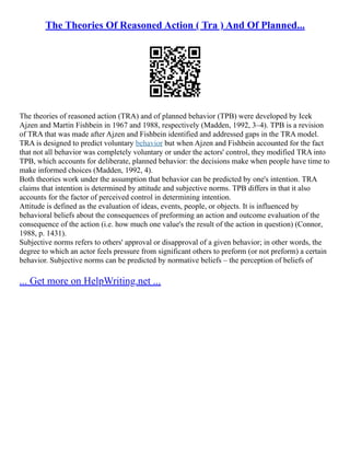 The Theories Of Reasoned Action ( Tra ) And Of Planned... | PDF