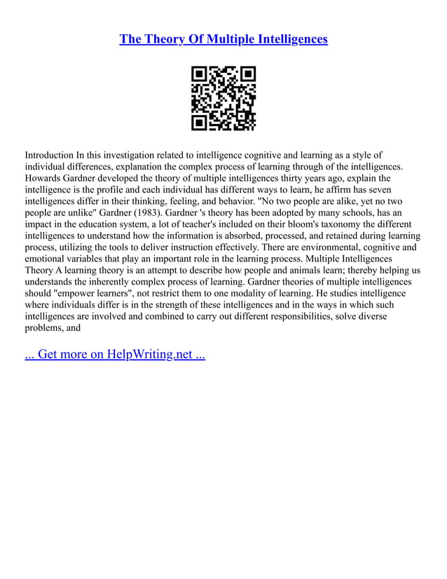 The Theory Of Intelligence, And Multiple Intelligences Theory | PDF