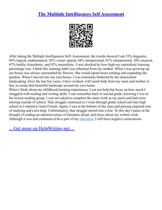 The Theory Of Intelligence, And Multiple Intelligences Theory | PDF