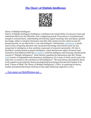 The Theory Of Intelligence, And Multiple Intelligences Theory | PDF