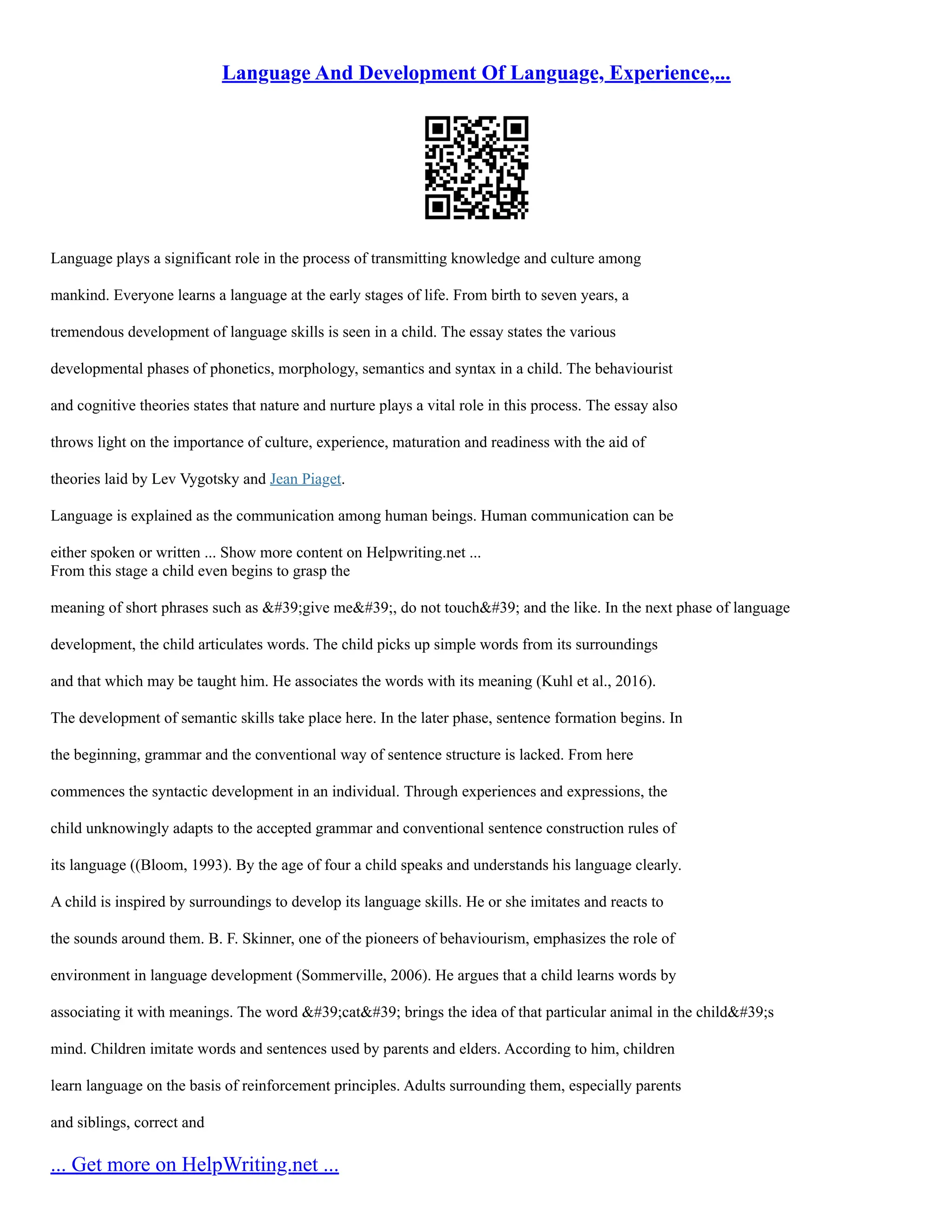 The Theory Of Language Development | PDF