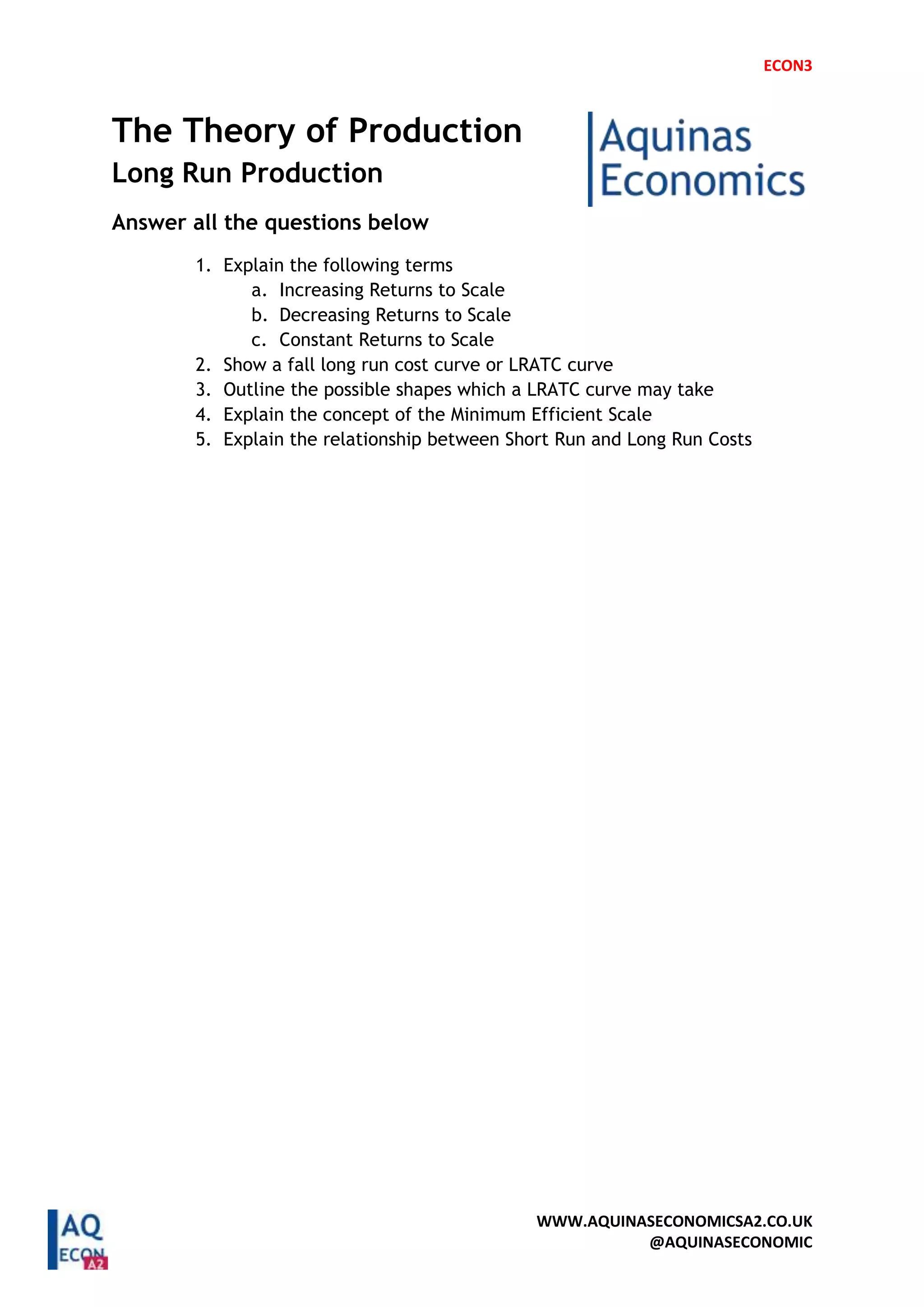 The theory of production long run | DOCX | Business | Business and Finance