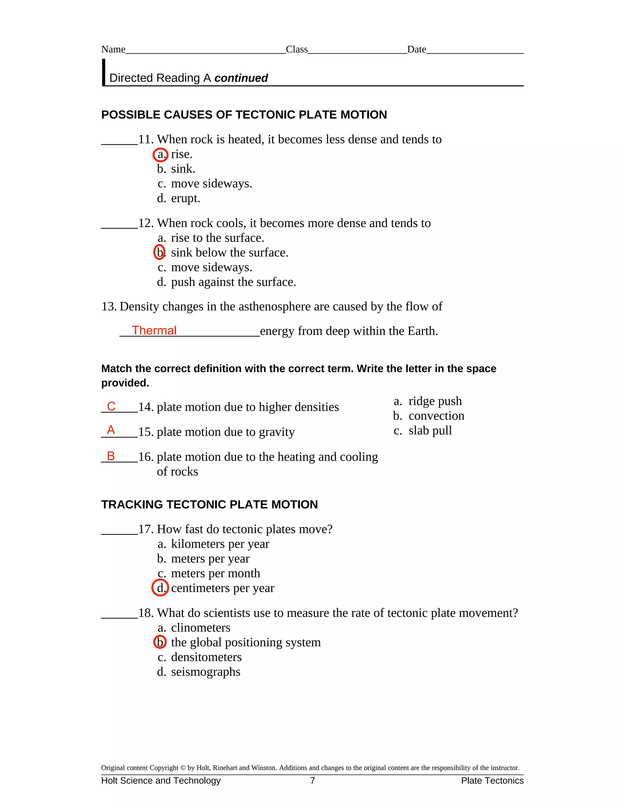 The theroy of plate tectonic directed reading a | PDF