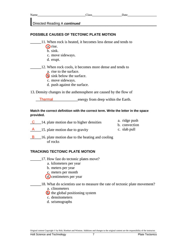 The theroy of plate tectonic directed reading a | PDF | Geography | Science