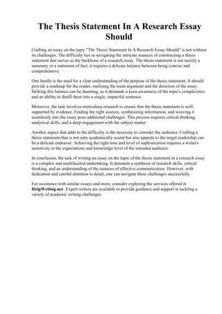 The Thesis Statement In A Research Essay Should | PDF