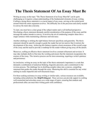 The Thesis Statement Of An Essay Must Be | PDF