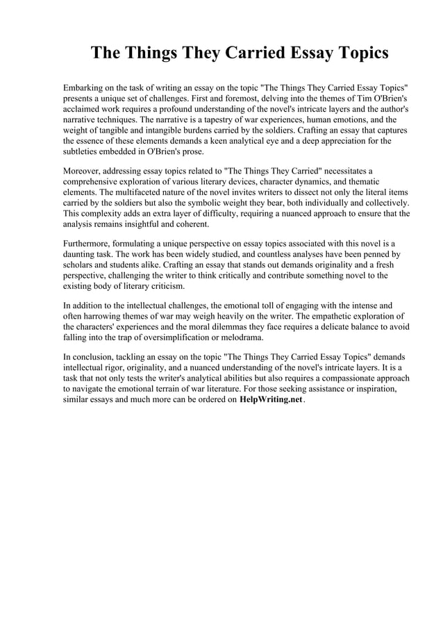 The Things They Carried Essay Topics.pdf | Fiction | Books and Literature