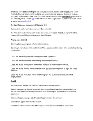 The three basic bacterial shapes are coccus | DOCX | Biological ...