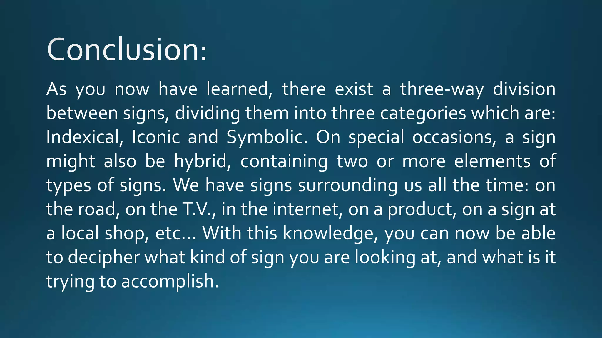 The three kinds of Signs in Linguistics | PPTX