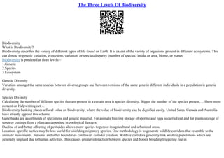 The Three Levels Of Biodiversity | PPT