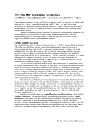 The three main sociological perspectives | PDF