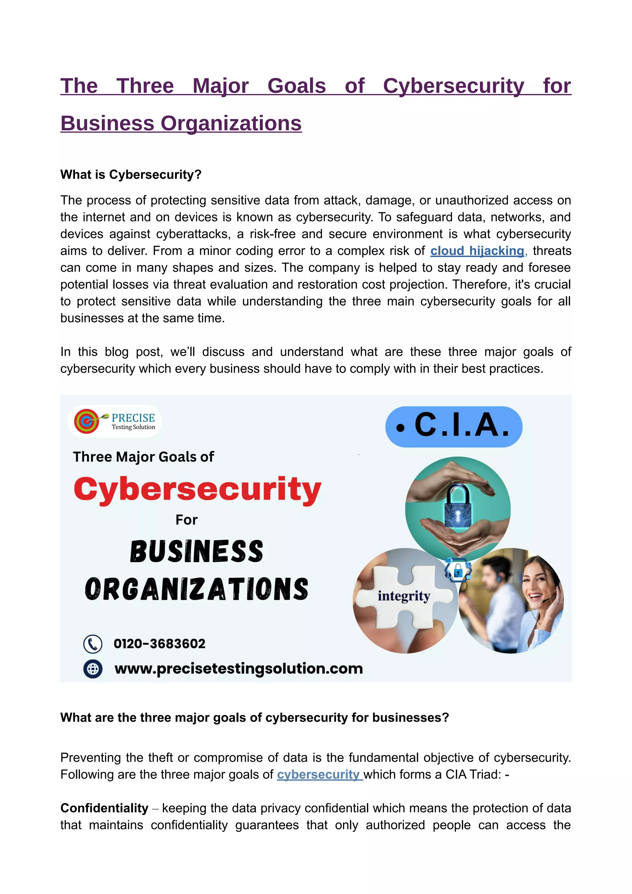 The Three Major Goals of Cybersecurity for Business Organizations ...