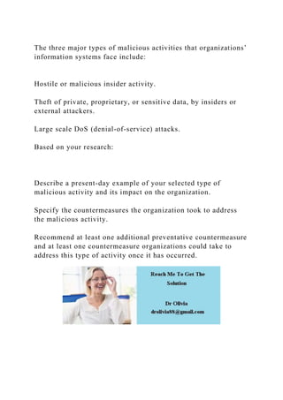 The three major types of malicious activities that organizations’ in.docx