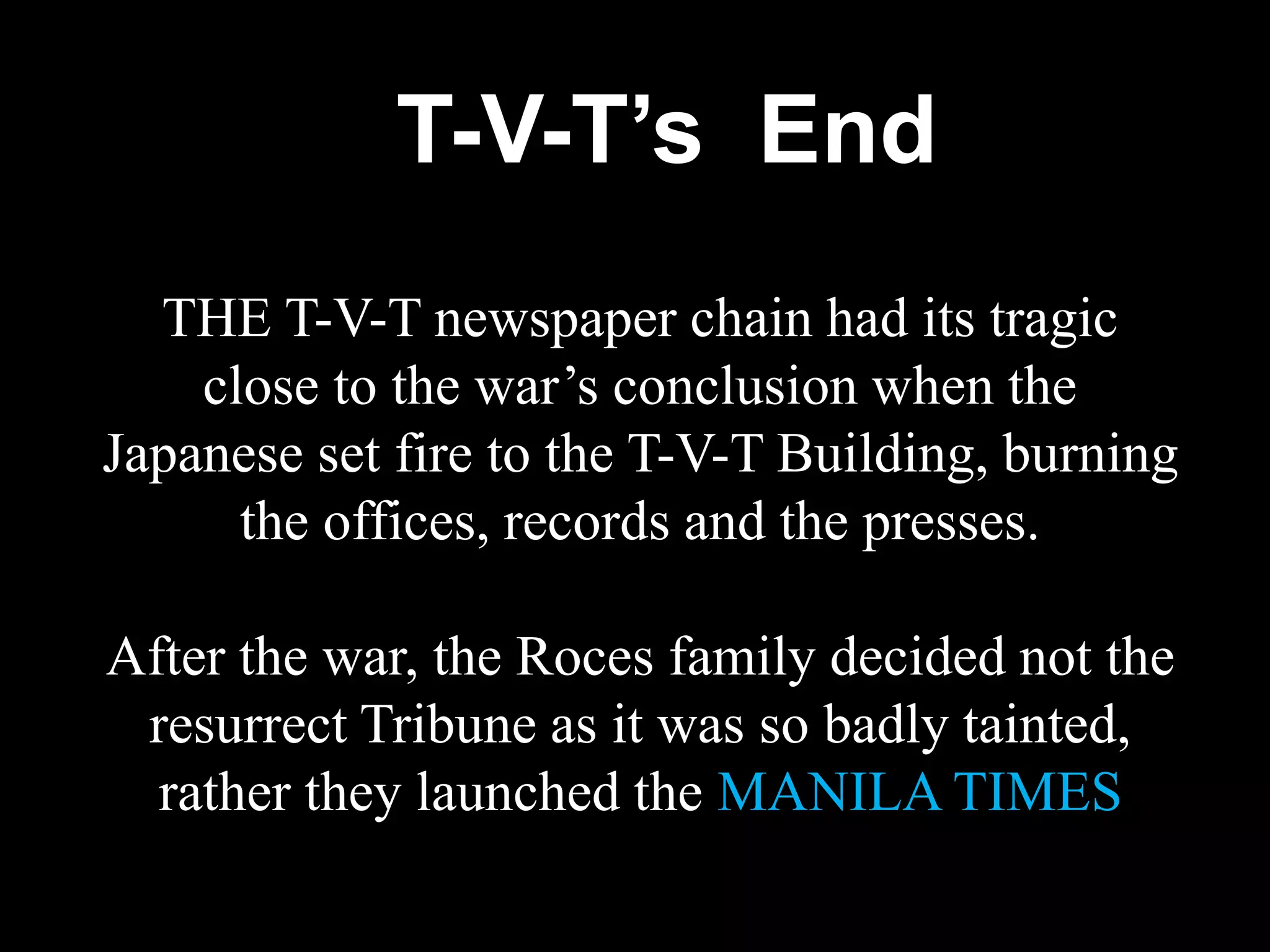 TVT (Taliba, La Vanguardia and The Tribune) - Japanese Interregnum ...