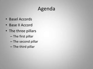 The Three Pillars of the Basel II Accord | PPTX