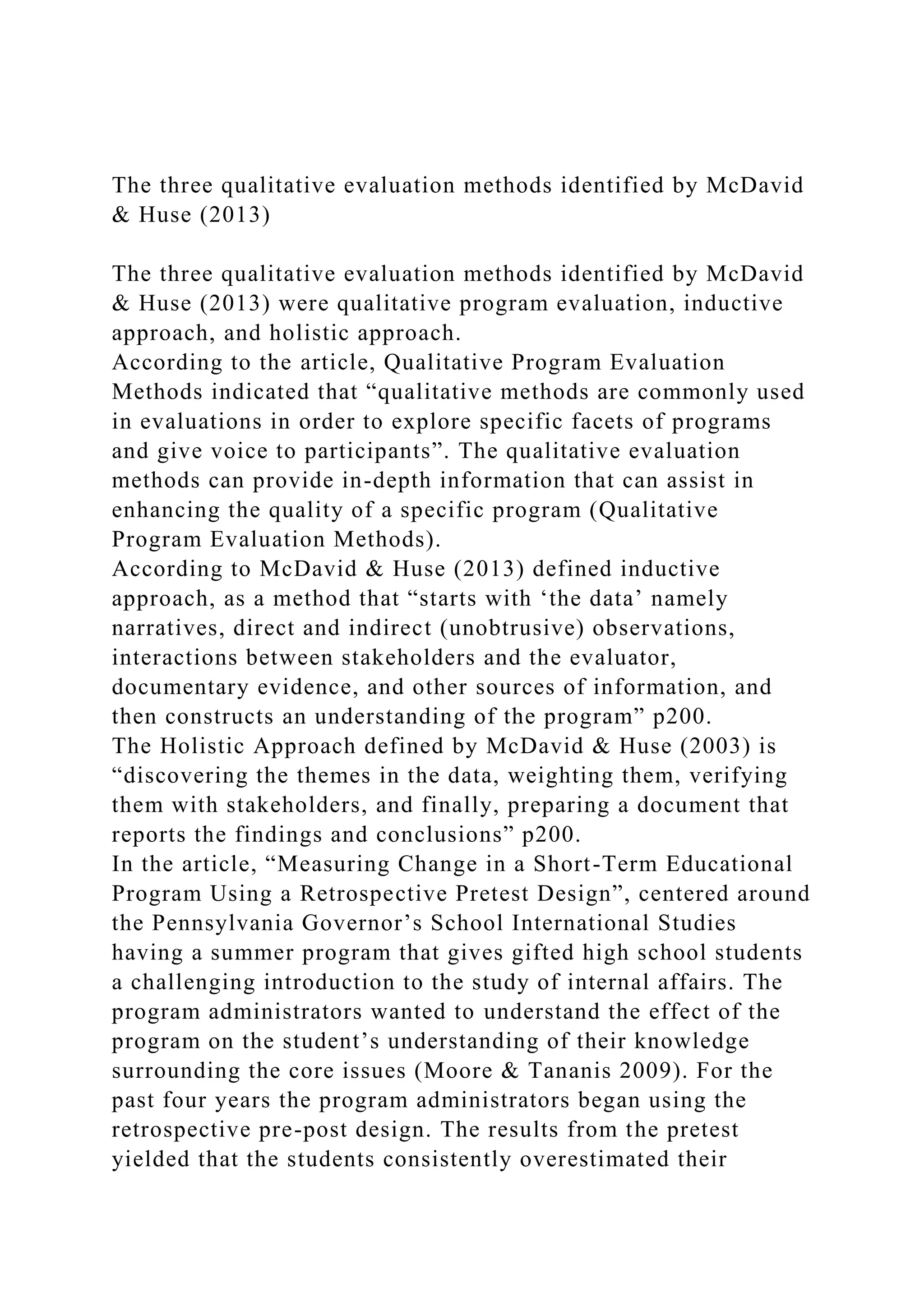 The three qualitative evaluation methods identified by McDavid & H.docx