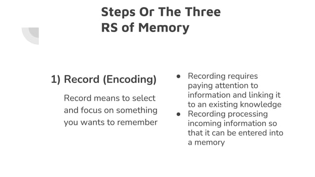 The three rs of memory | PPTX | Data Storage and Warehousing | Computing