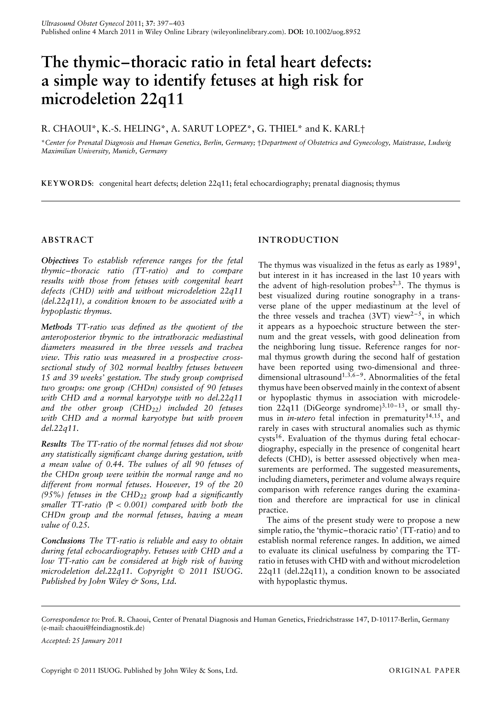 The thymic thoracic ratio in fetal heart defects 22 q 11 | PDF