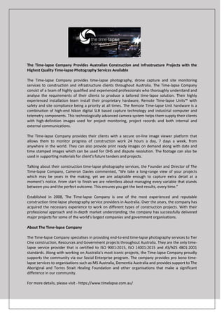 The Time-lapse Company Provides Australian Construction and ...