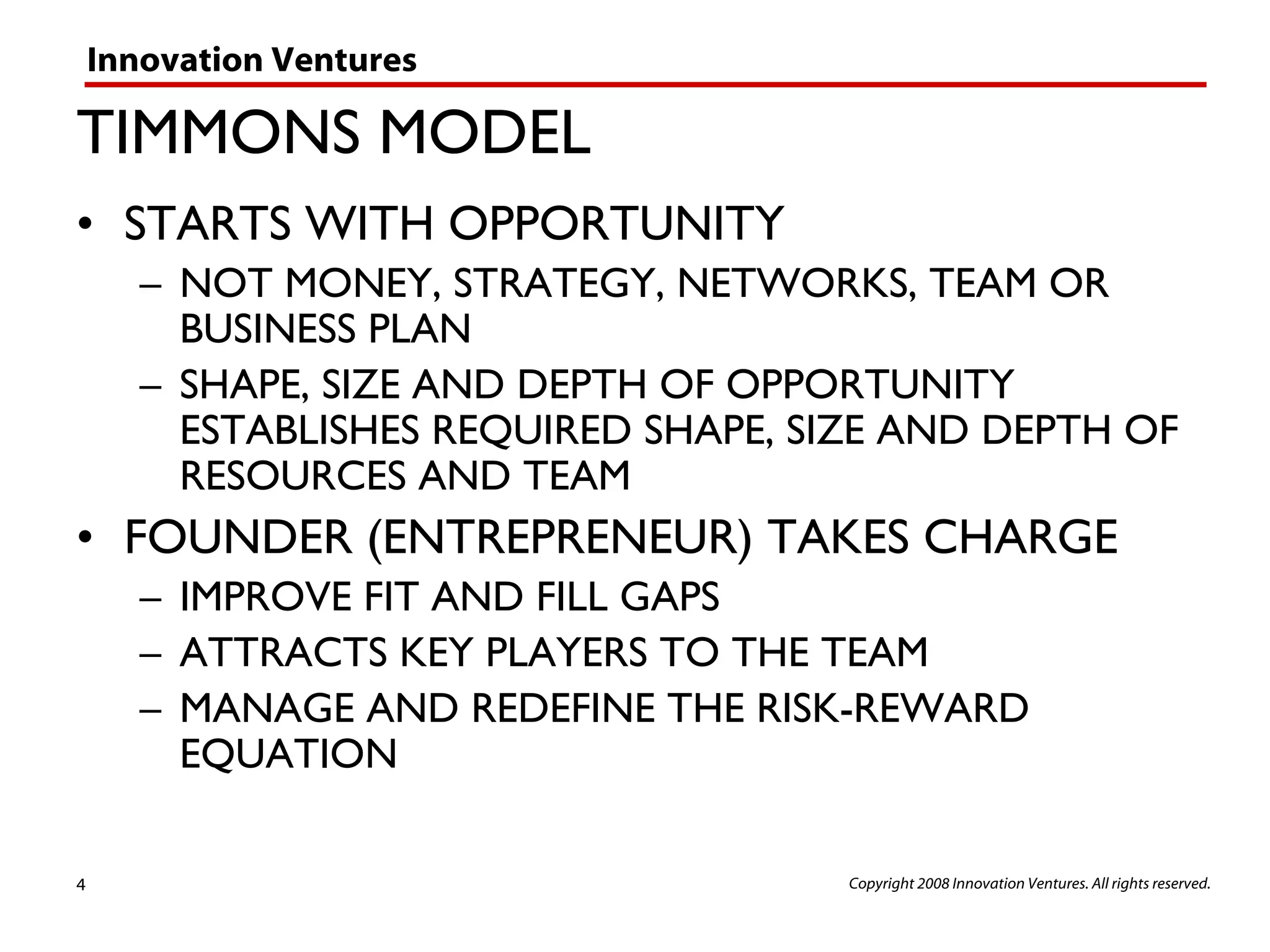 The Timmons Model Of The Entrepreneurial Process | PDF