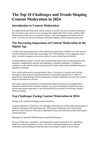 The Top 10 Challenges and Trends Shaping Content Moderation in 2024 | PDF